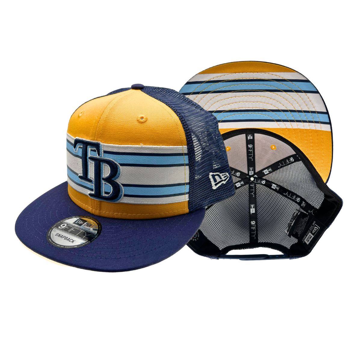 Rays New Era Navy & Gold Stripes TB 9Fifty Snapback Hat | The Bay Republic